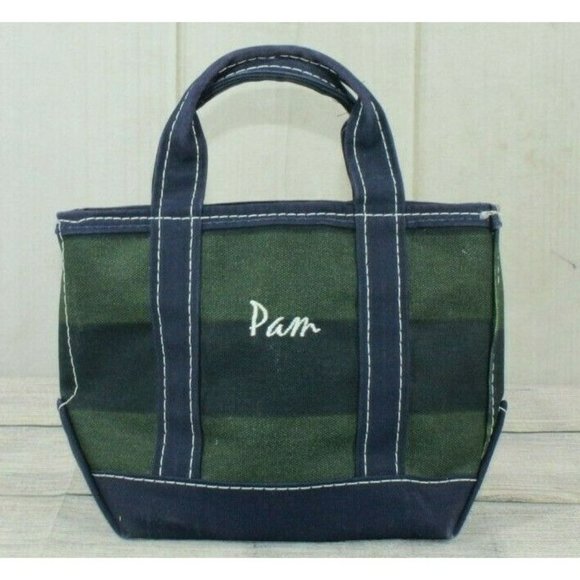 L.L. Bean | Bags | Ll Bean Boat Tote Blue Trim Embroidered Top Zippered ...